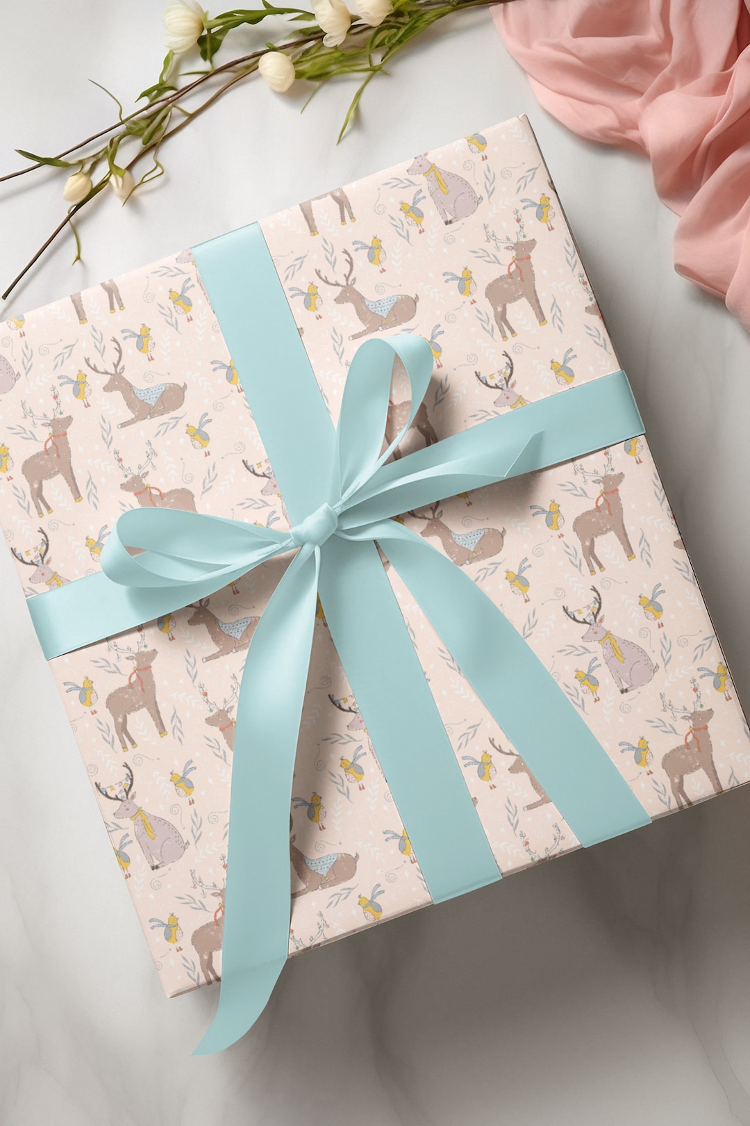Cute Christmas Wrapping Paper, Dears and Birds Wrapping Paper - Etsy UK