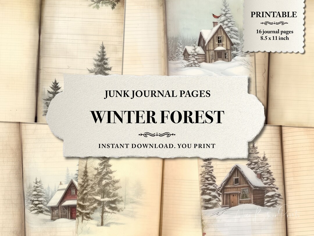 Winter Forest Junk Journal Page Vintage Style Botanical Christmas Lined ...