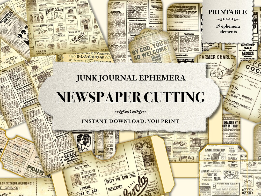 Vintage Newspaper Junk Journal Ephemera Vintage Style Newspaper Cutting ...