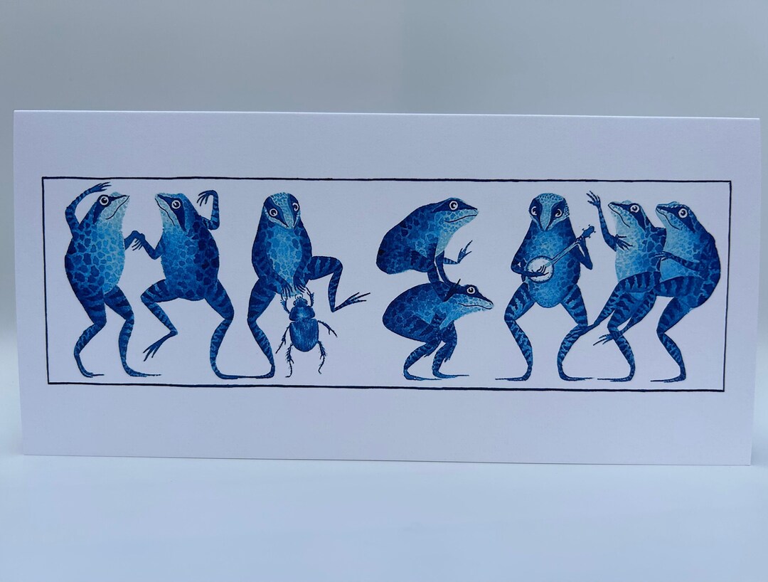 Blue Frolicking Frogs Card , Handmade and Illustrated With Watercolours ...