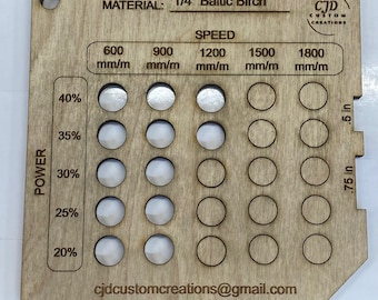 Laser Cutting & Engraving Test Cards, Versions for 5w, 10w, 20w, 40w ...