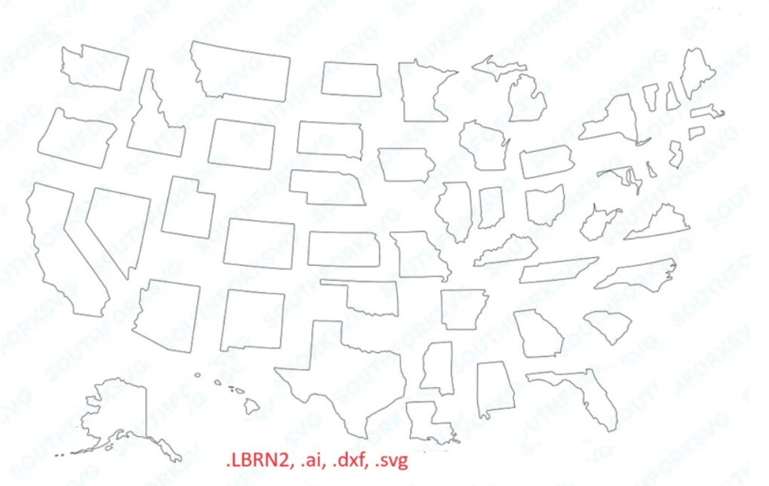 Simple 50 USA States Individual Outlines Shapes Svg Ai Dxf Lbrn2 Vector ...