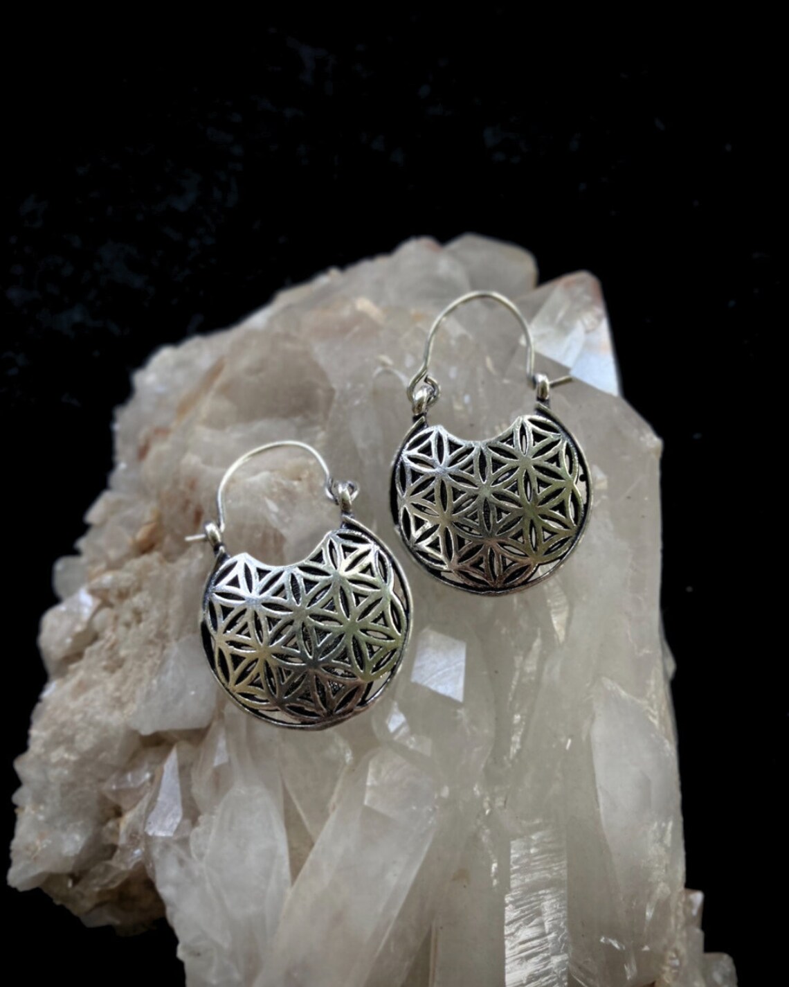 Kenosis • Little Seed of Life Silver & Brass Tribal Hoop Earrings - Etsy