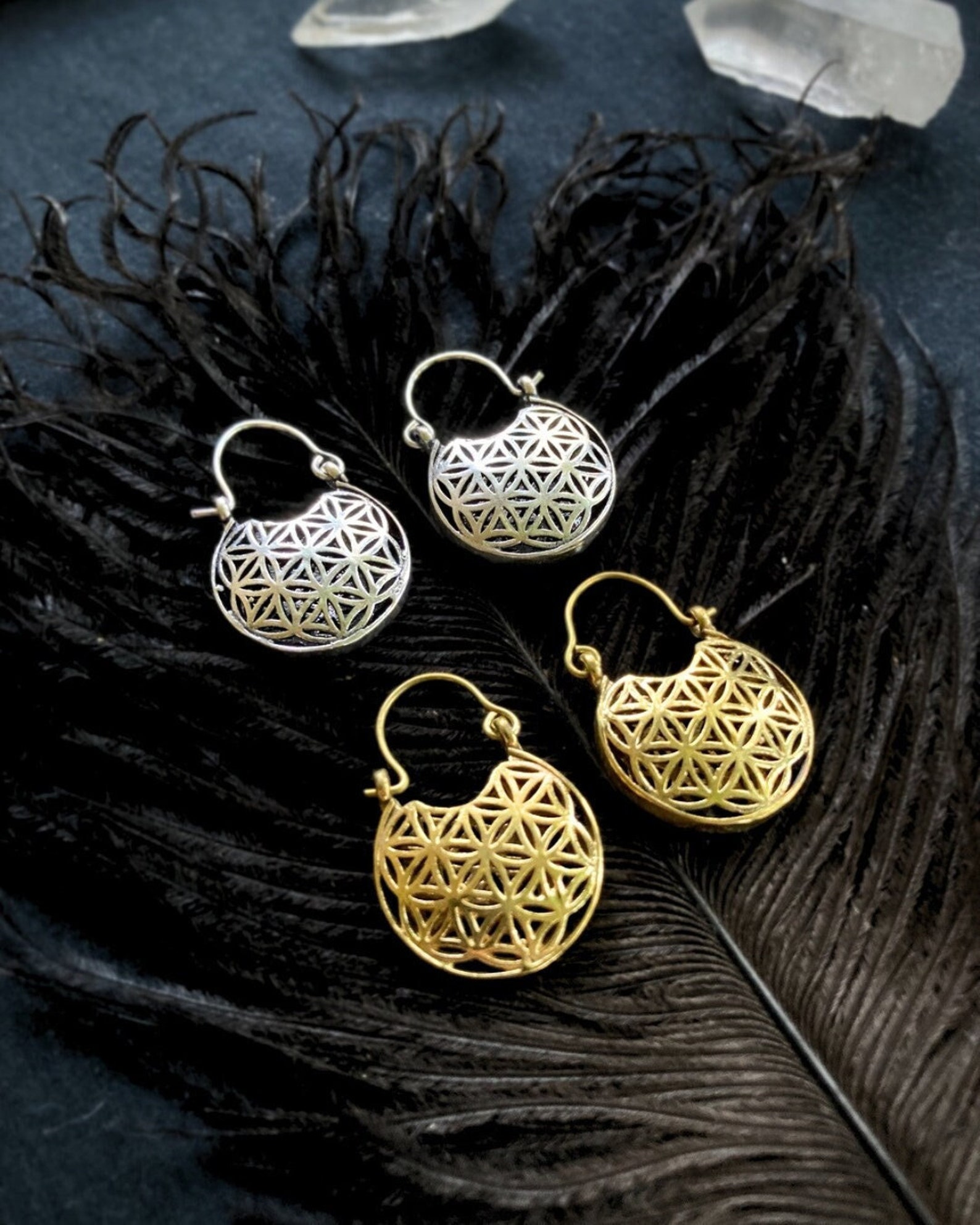 Kenosis • Little Seed of Life Silver & Brass Tribal Hoop Earrings - Etsy