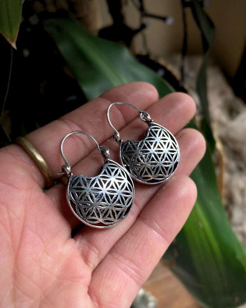 Kenosis • Little Seed of Life Silver & Brass Tribal Hoop Earrings - Etsy