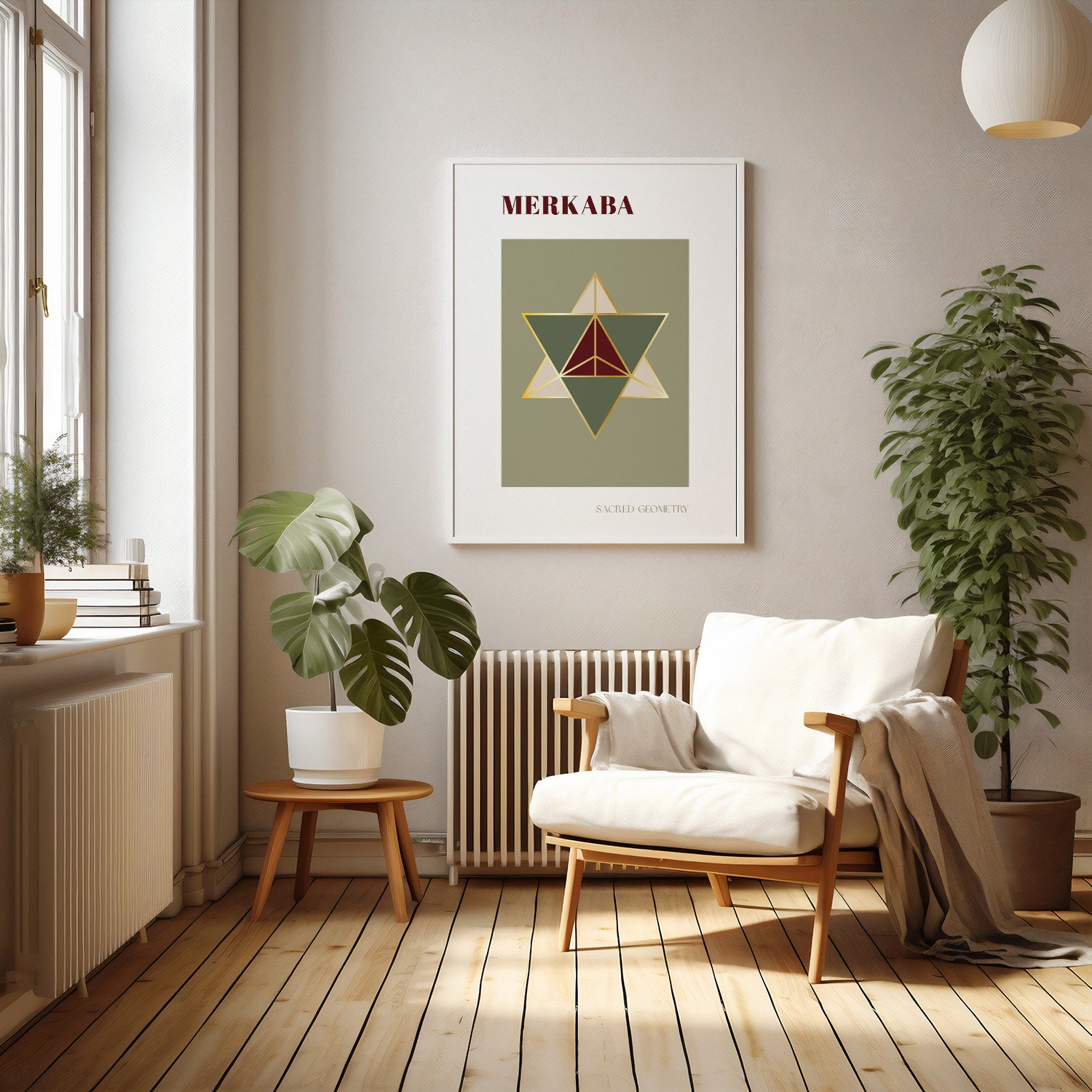 Merkaba Sacred Geometry Wall Art Poster in Burgundy, Sage, and Gold - Etsy