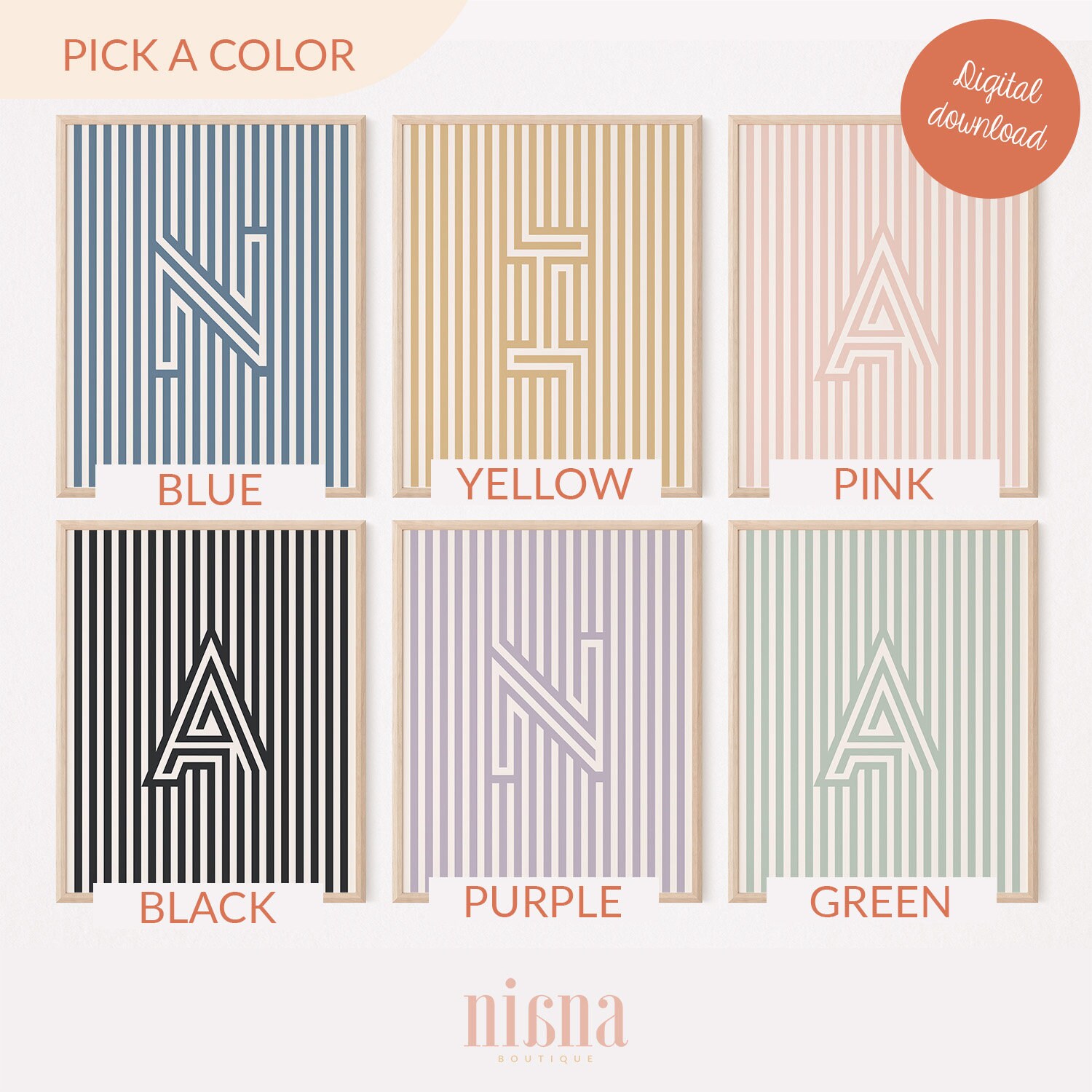 Custom Modern Initial Wall Art, Minimal Graphic Lines Typography Poster ...