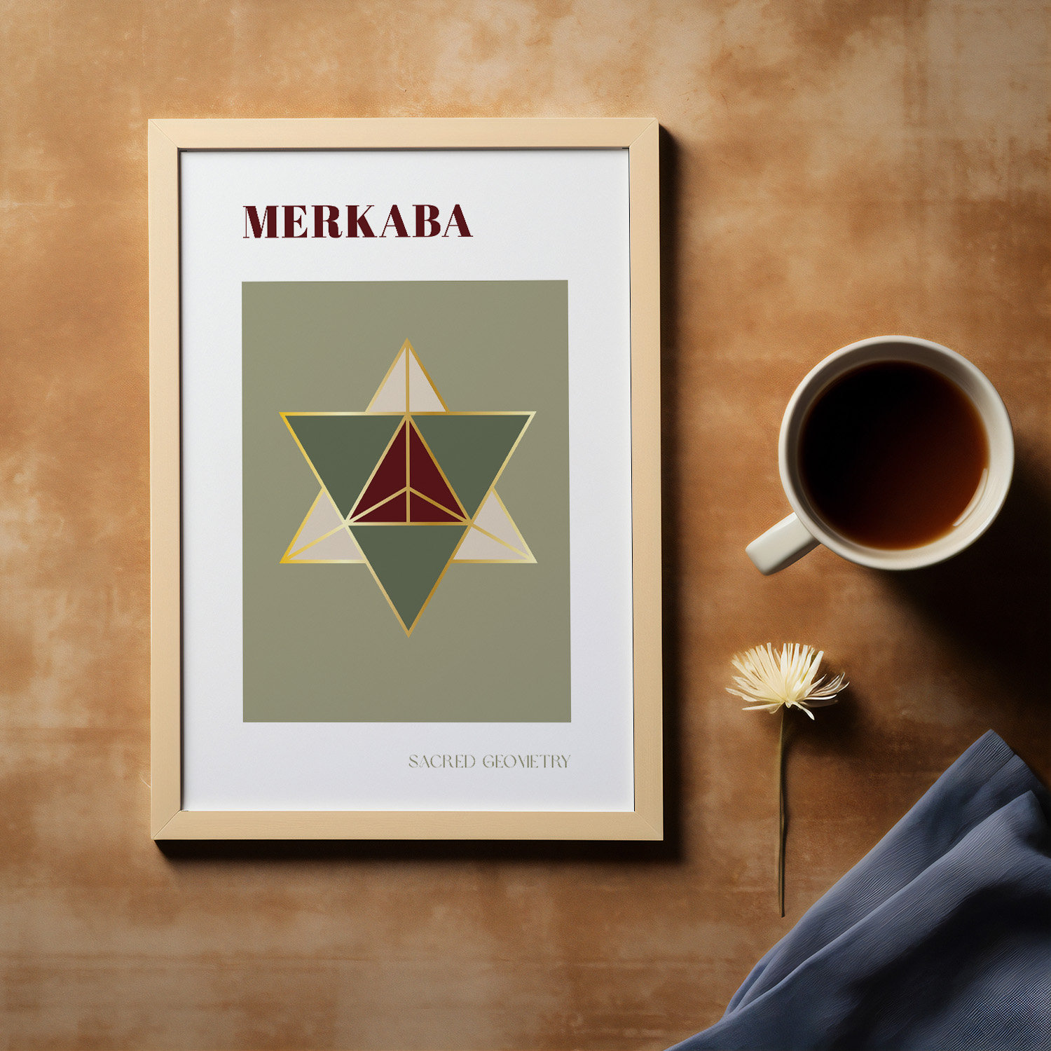 Merkaba Sacred Geometry Wall Art Poster in Burgundy, Sage, and Gold - Etsy