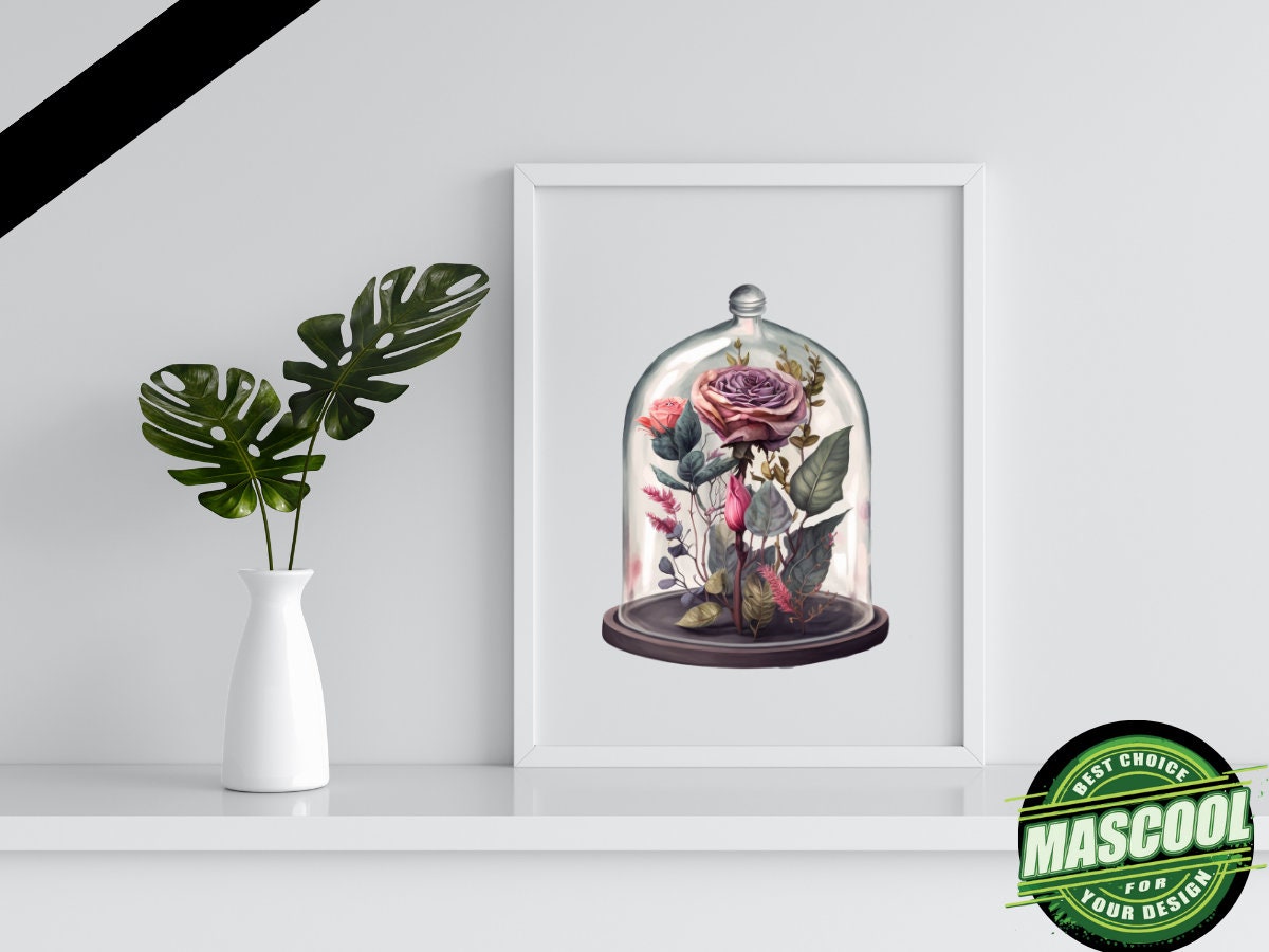 7 Printable Rose Bell Jars Are Digital Files That Feature Flower ...