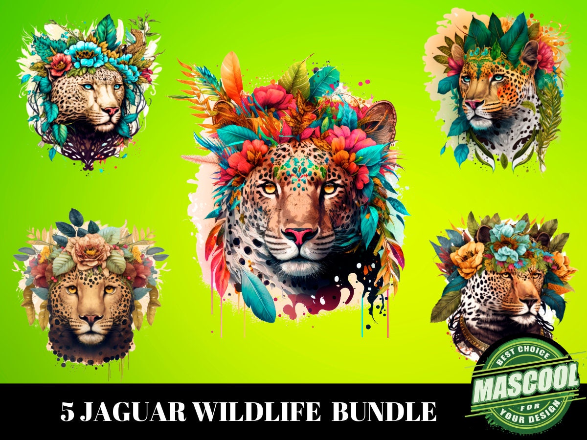 5 Jaguar Wildlife Sublimation Bundle,jaguar Png,jaguar Clipart,safari ...
