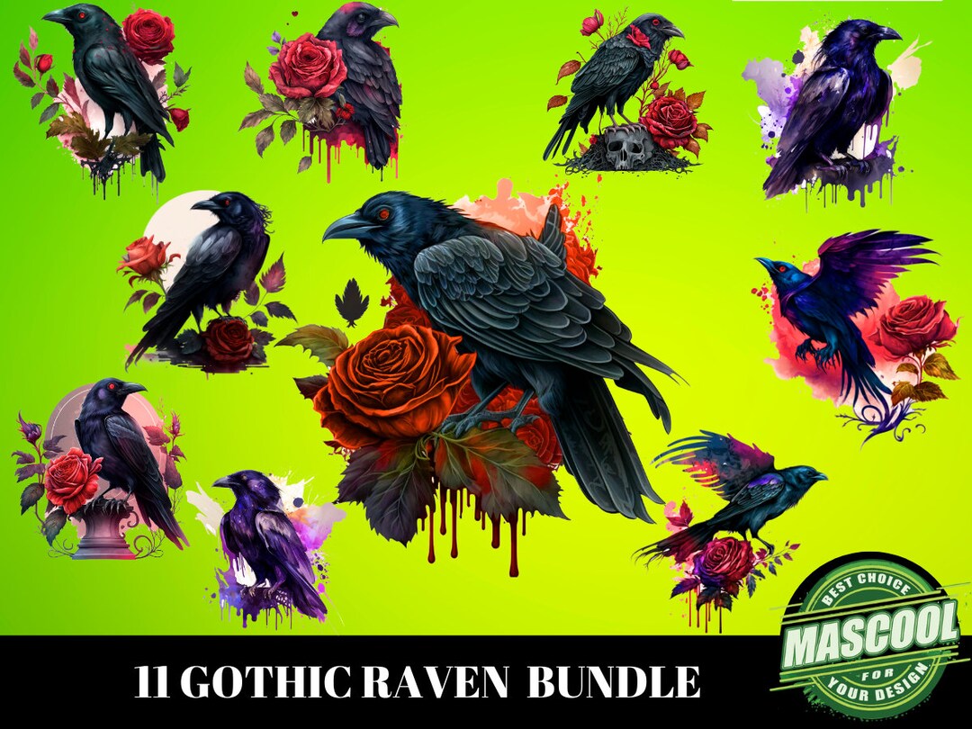 11 Gothic Raven Bundle,raven Clipart Png,journal Halloween Clipart Png ...