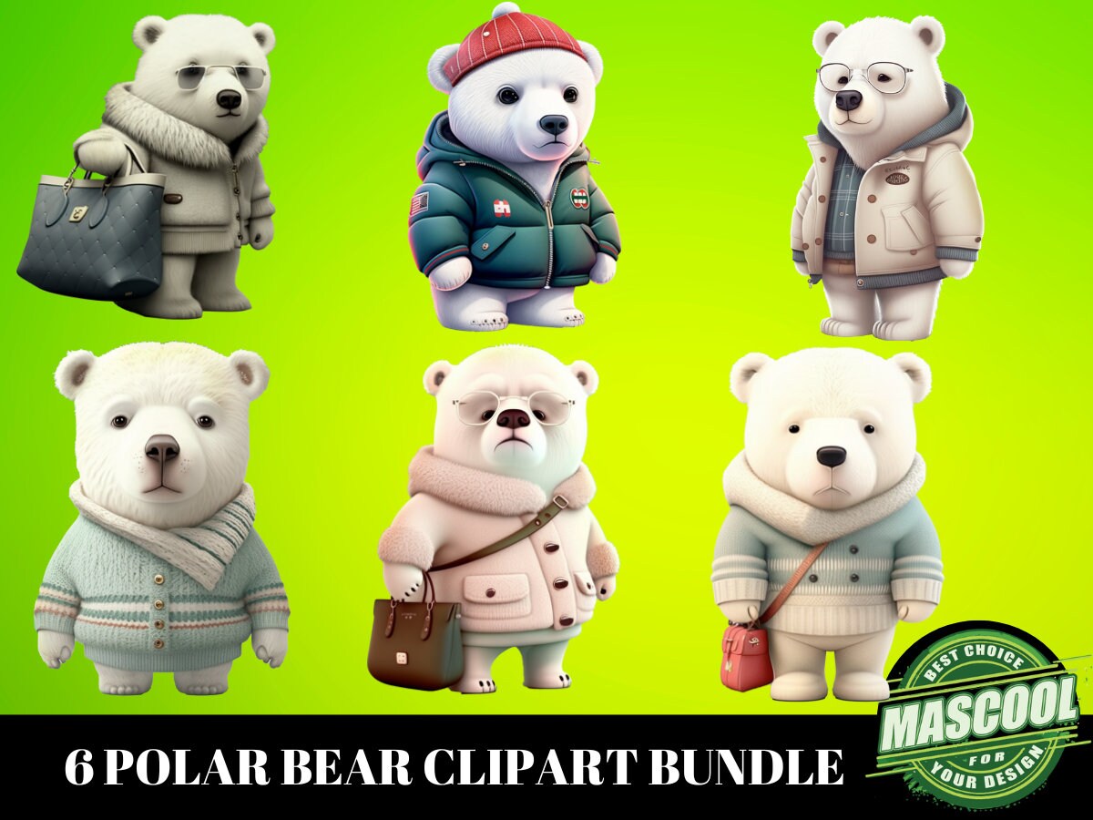 6 Polar Bears Clipart Bundle,white Bear,animal Png,printable Art ...