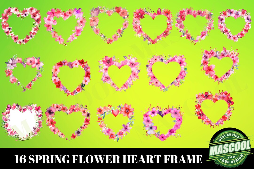 16 Spring Flower Heart Frame,watercolor Frame Clipart,border Clipart ...