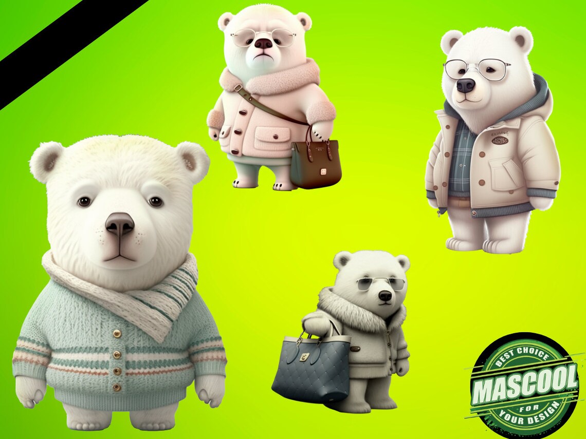 6 Polar Bears Clipart Bundle,white Bear,animal Png,printable Art ...