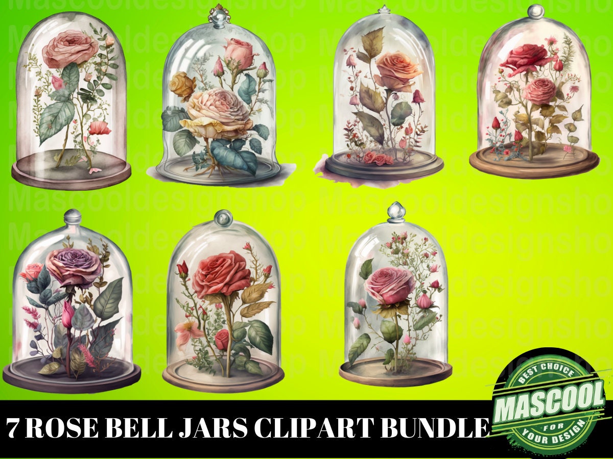 7 Printable Rose Bell Jars Are Digital Files That Feature Flower ...
