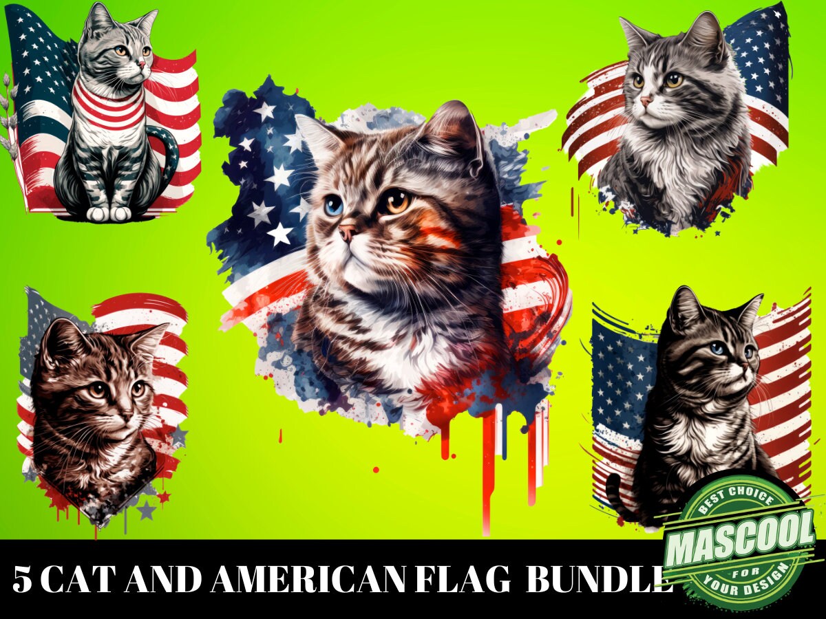 5 Cat and American Flag Png,american Flag ,commercial Use,4th of July ...