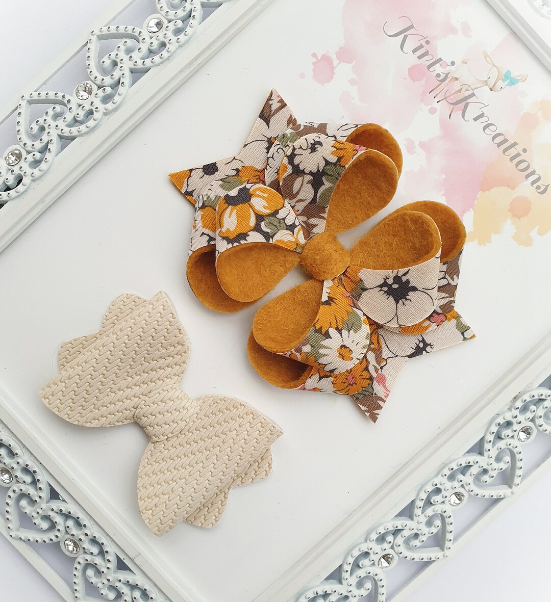 Mustard Leather Hair Bow Mustard Hair Clip Floral Bow Cream - Etsy