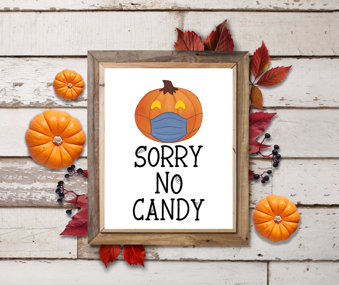 Halloween Decor Sorry No Candy Sign Pumpkin Face Mask - Etsy