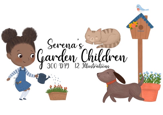 Kids In Flower Garden Clip Art