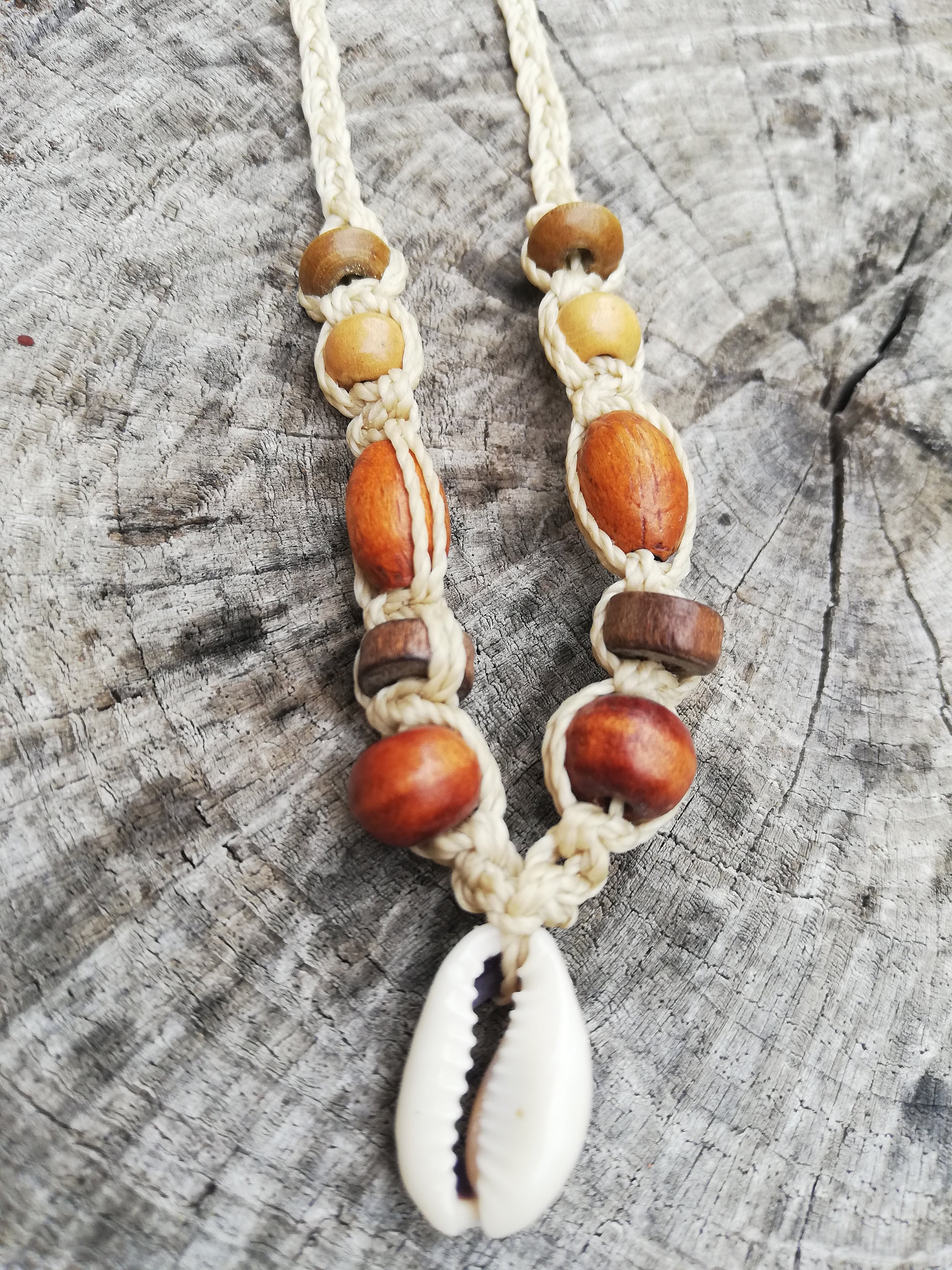 Necklace macramé shell and wood sea and mountain ocean | Etsy