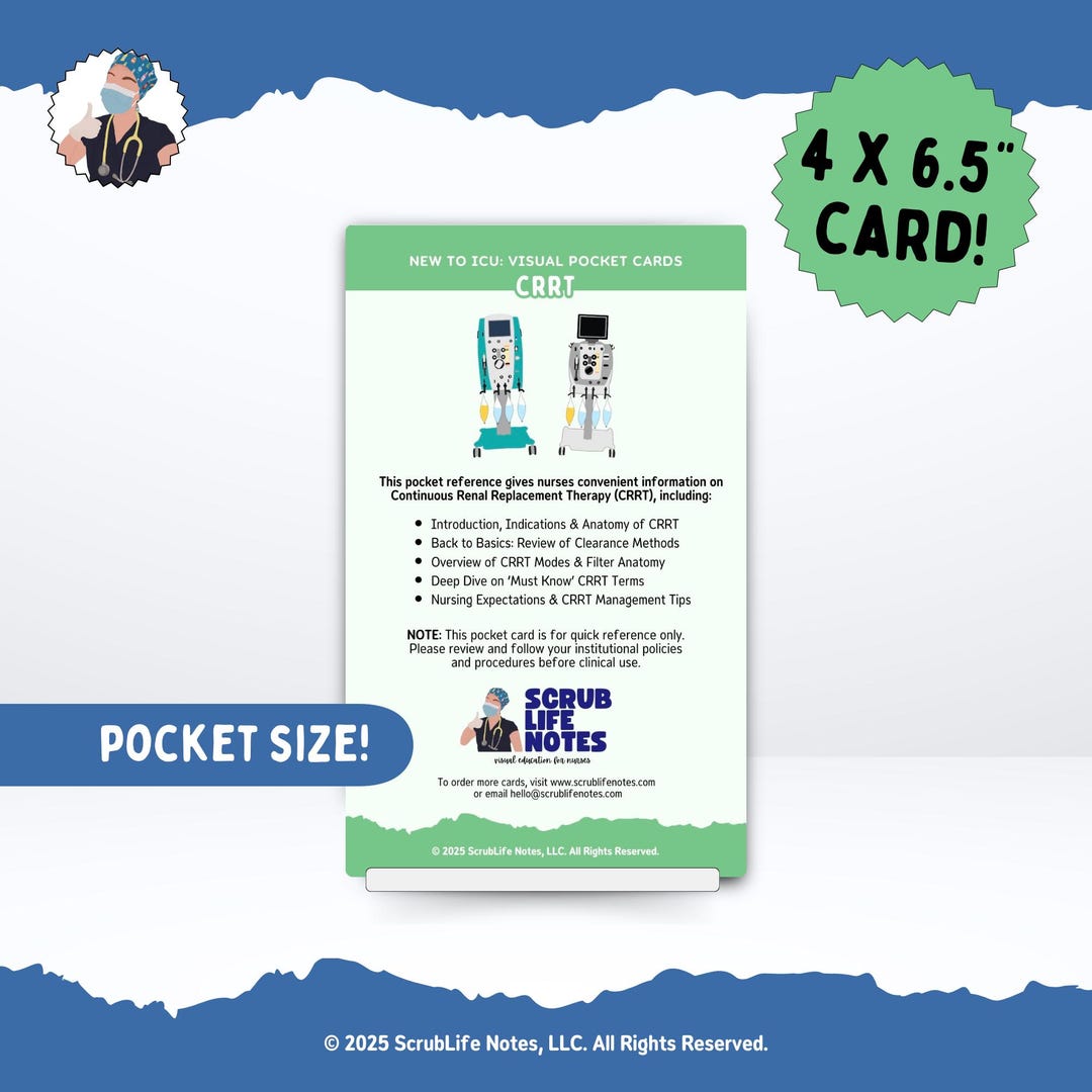 CRRT Pocket Card | New to ICU® Quick Reference | Visual Education Cheat Sheet for Critical Care ...