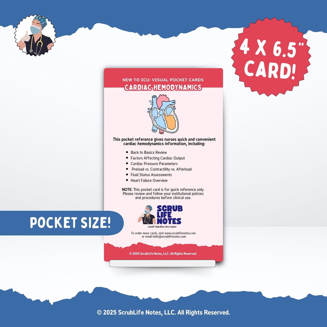 Cardiac Hemodynamics Pocket Card | New to ICU™ Quick Reference | Visual ...