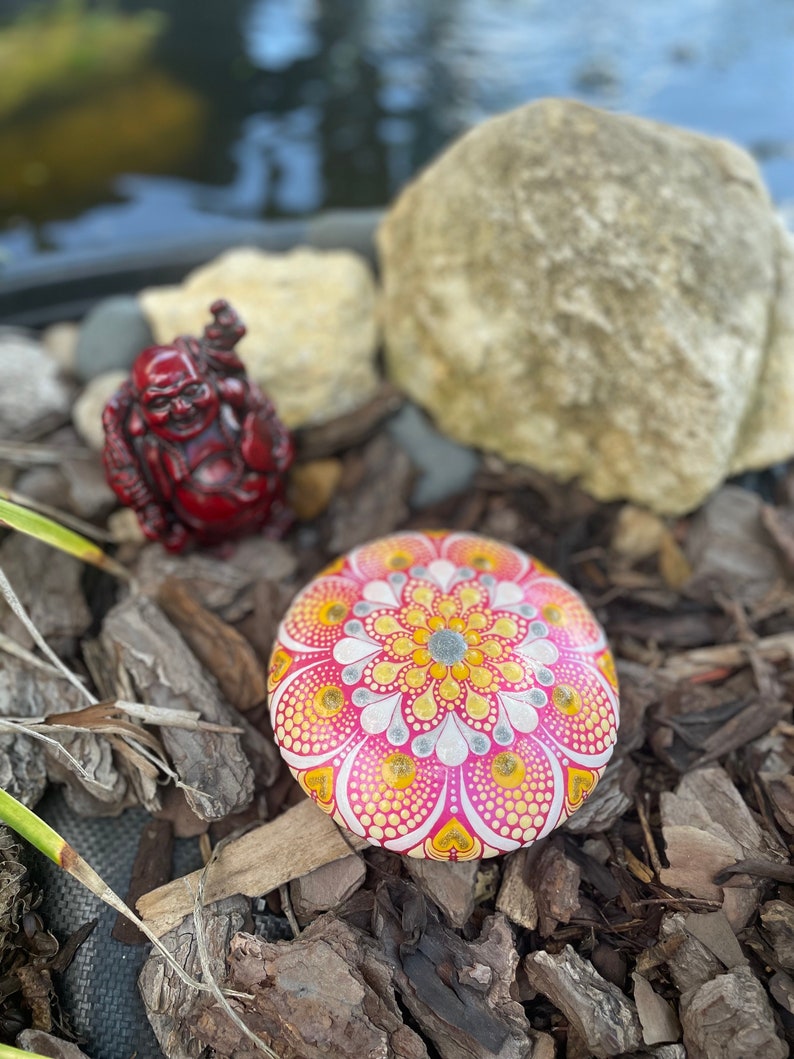 Colorful Hand Painted Mandala Stone, Dot Art - Etsy