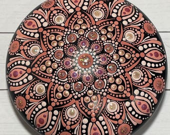 Mandala Stone Dot Art, Red, Silver, White; Unique, Dot Painting ...