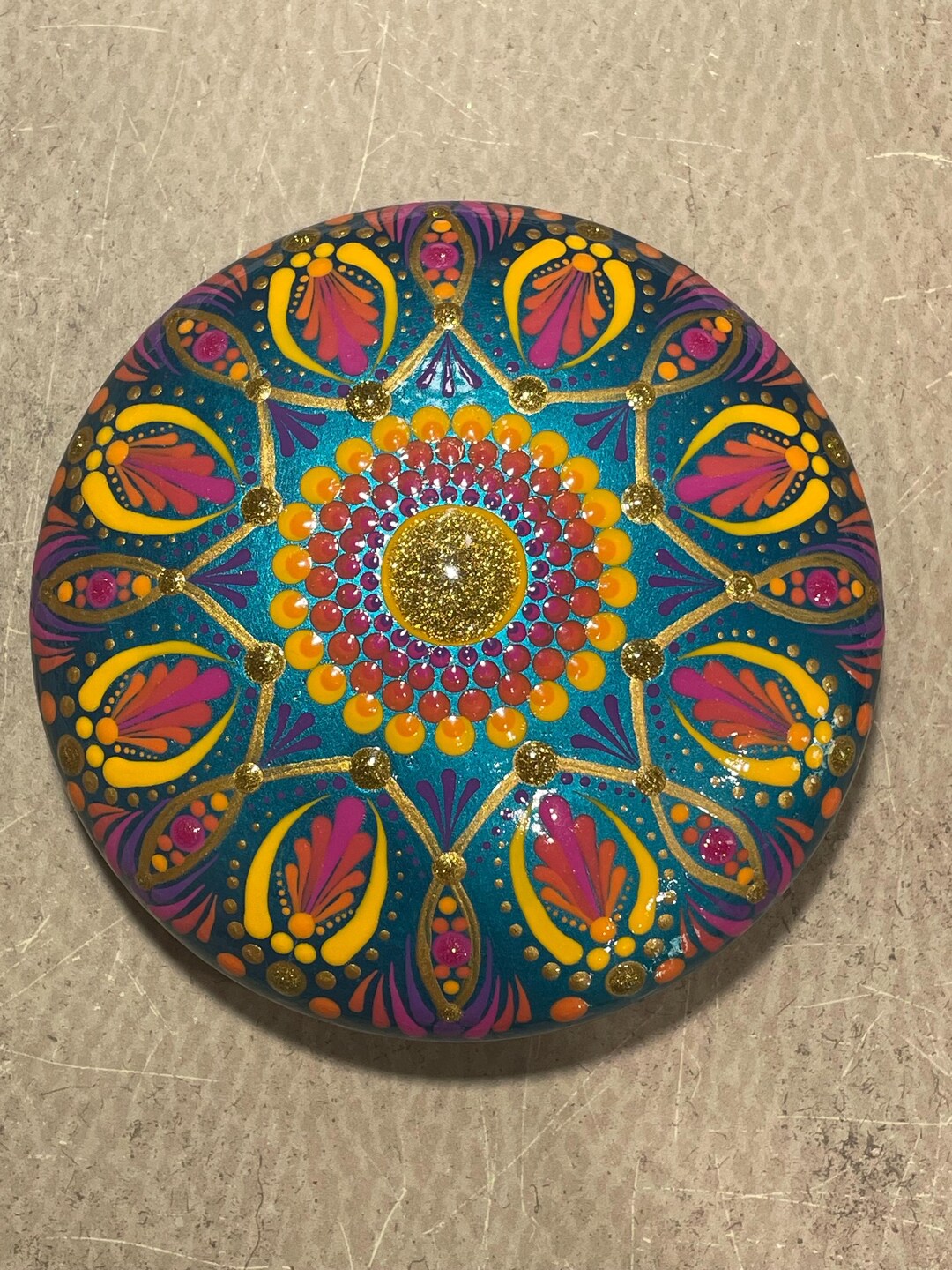 Colorful Hand Painted Mandala Stone, Dot Art - Etsy