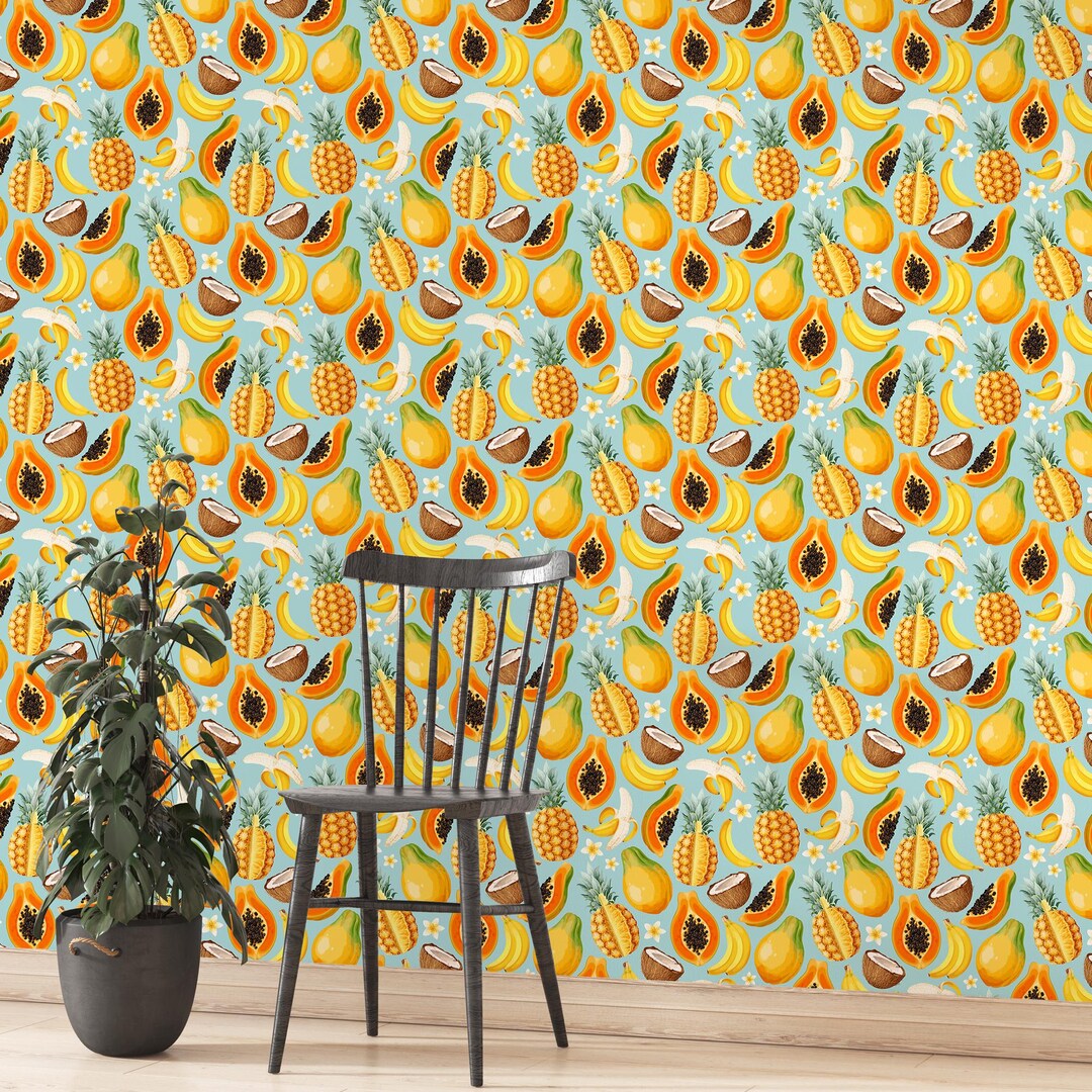 Tropical Coconut Wallpaper Roll - Colorful Pineapple, Banana Citrus ...