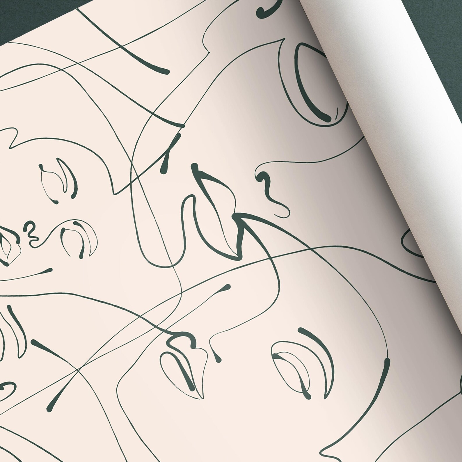 Pink Wallpaper With Womens Portret Modern Art Peel and Stick Wall Décor ...