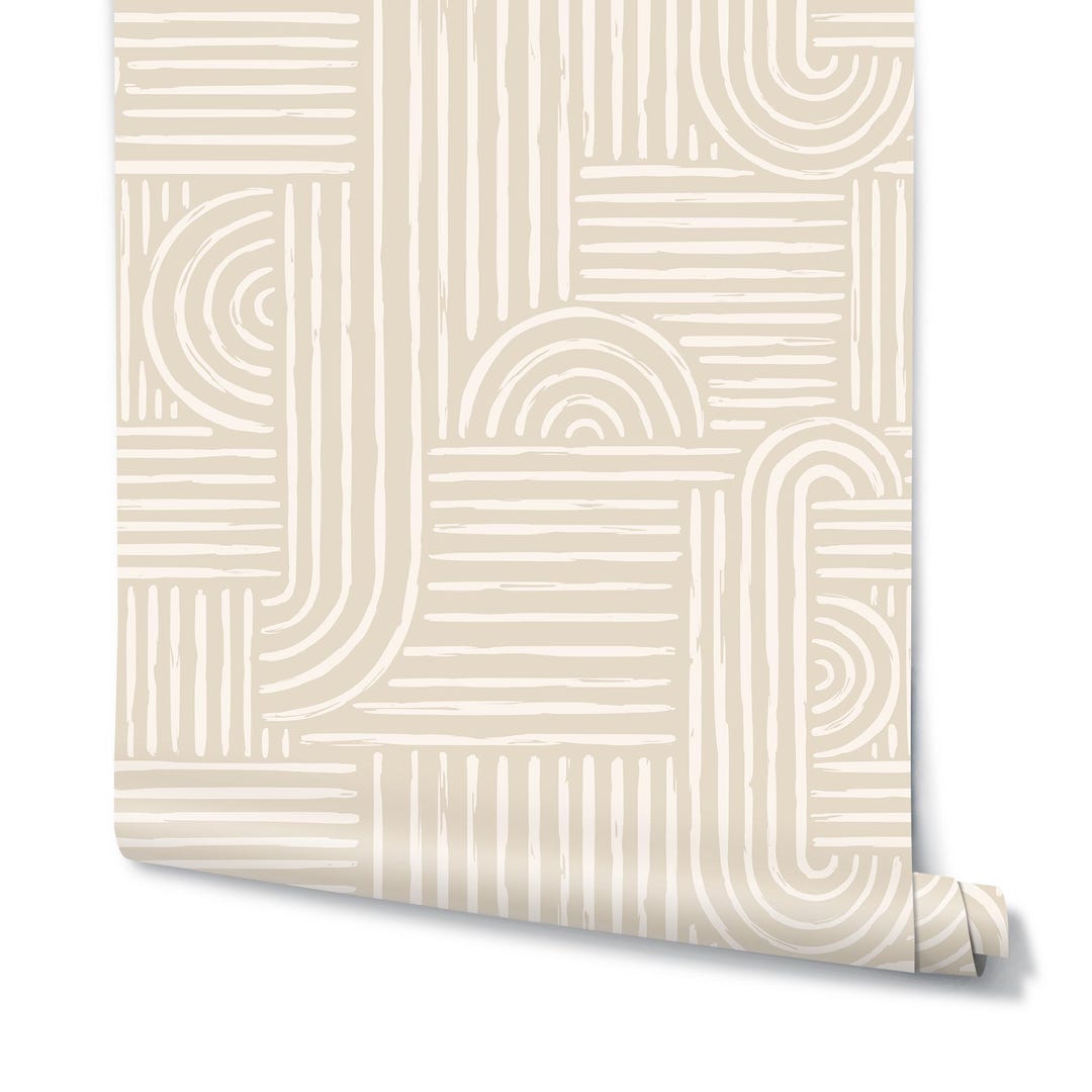 Beige Abstract Line Art Wallpaper | Minimalist Peel and Stick Wall ...