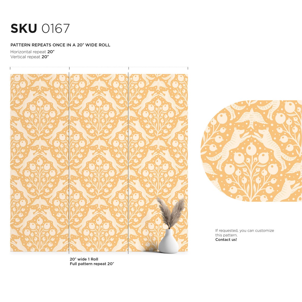 Orange Winter Tale Wallpaper: Wolves, Birds, Berries - Nursery Peel and ...