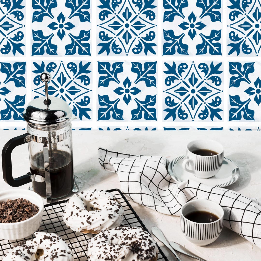Blue Italian Tile Peel and Stick Wallpaper | Removable Mediterranean ...