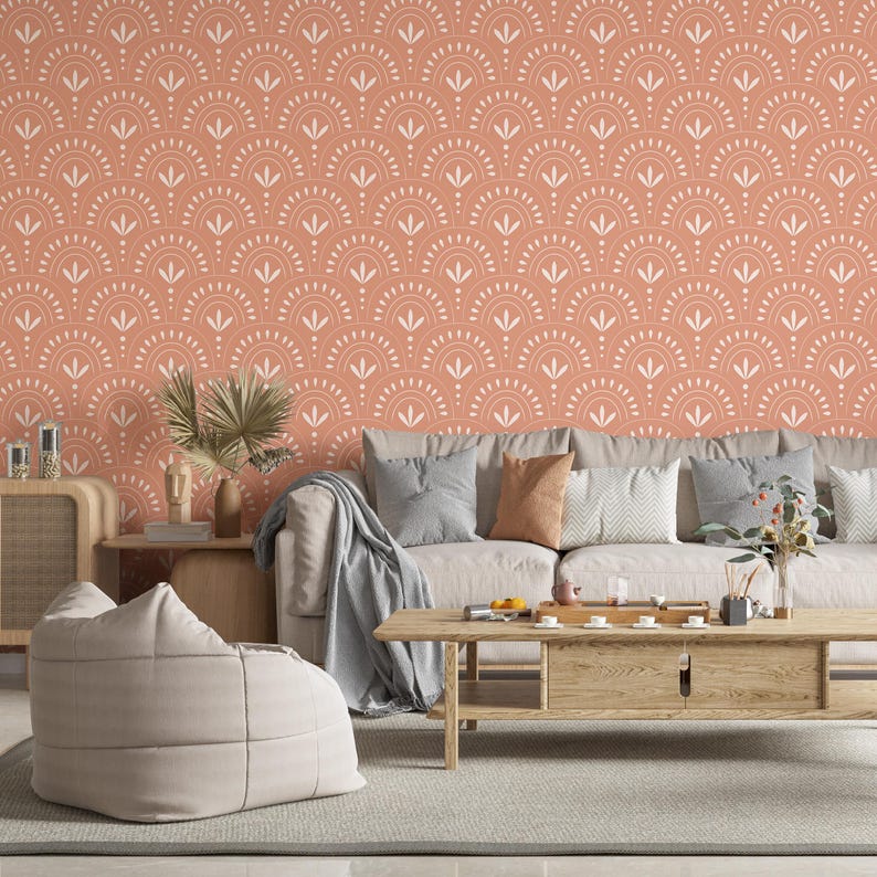 Peel and Stick Vintage Orange Wallpaper – Removable Retro Wall Covering ...