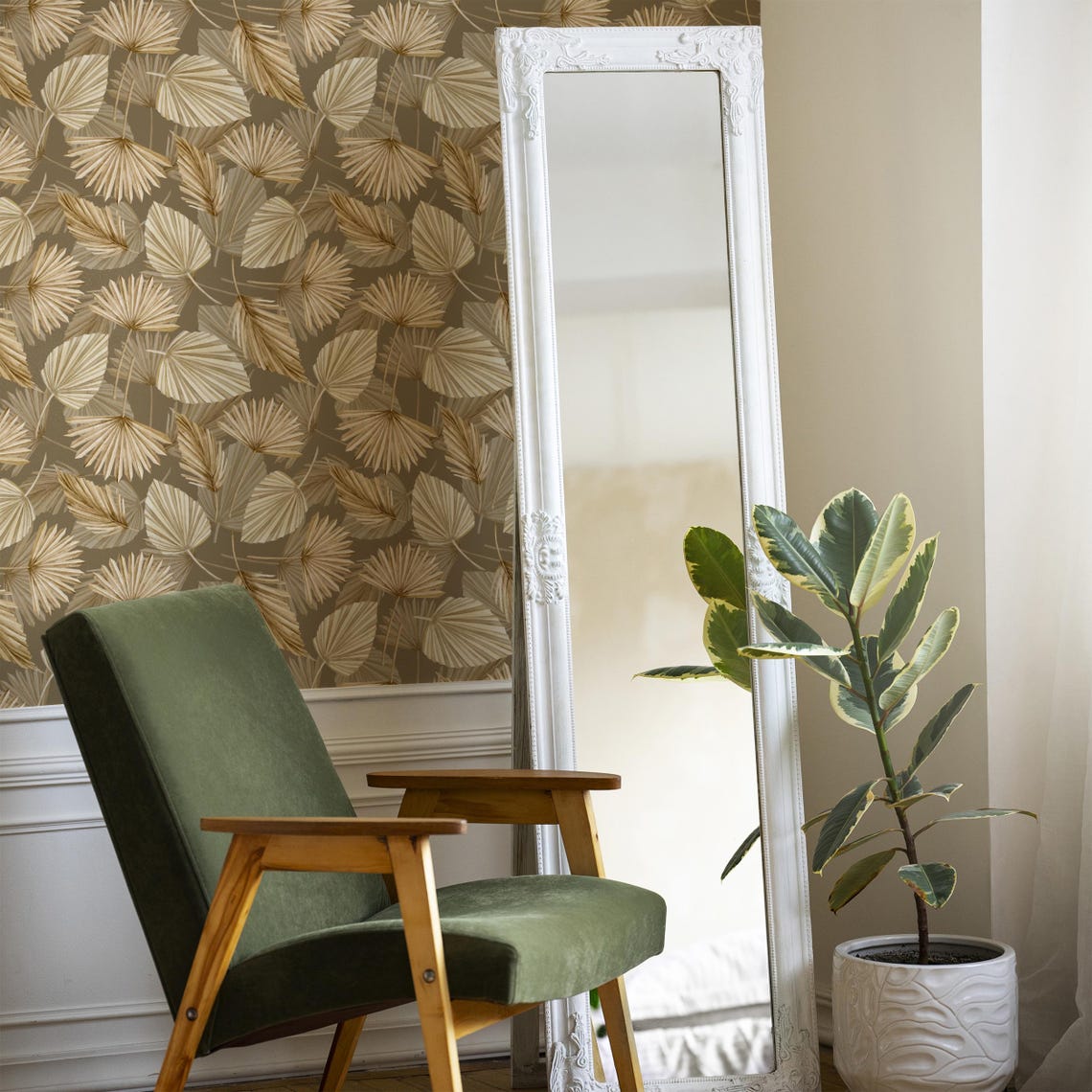 Brown Wallpaper With Botanical Leaves Subtle Tone-on-tone Peel and ...