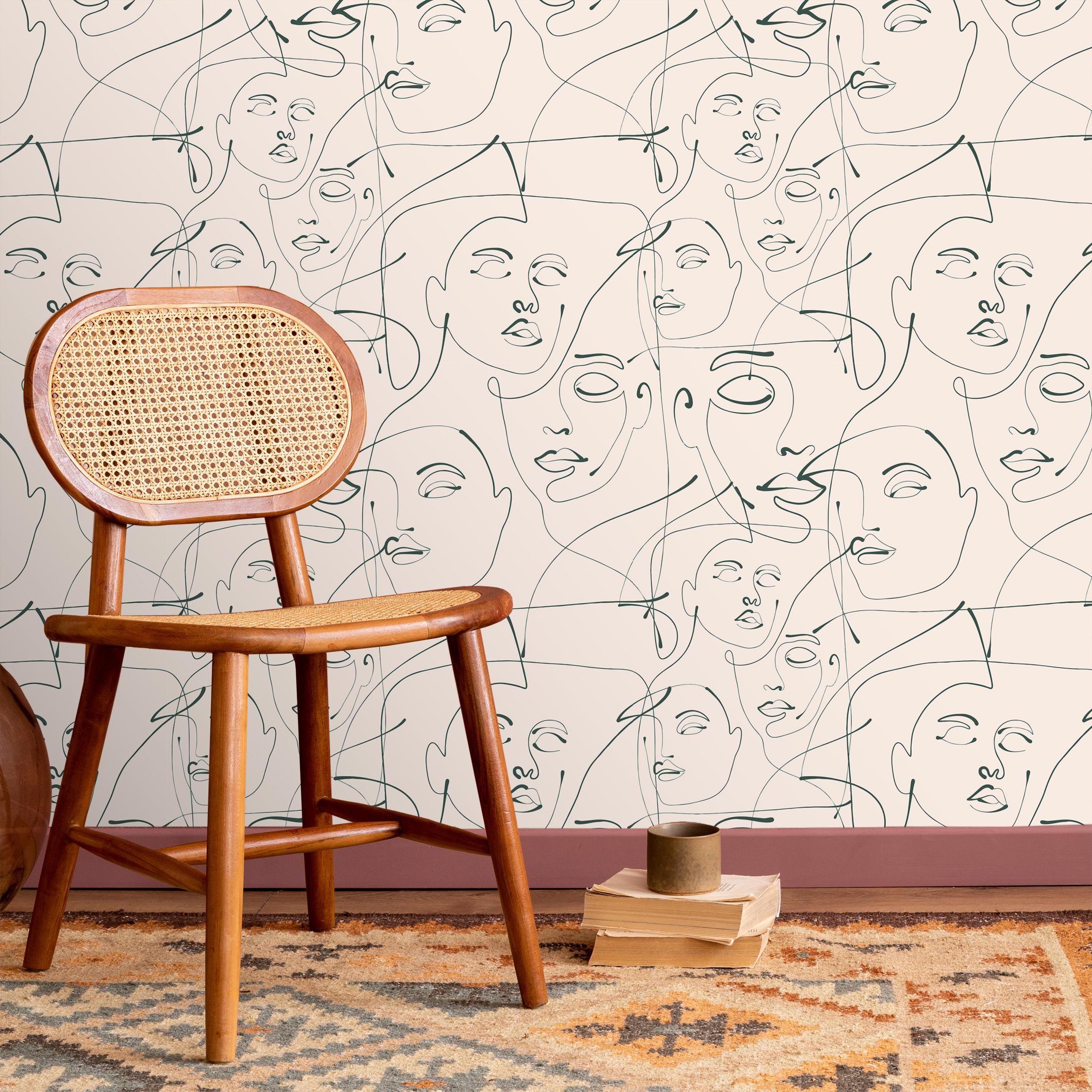 Pink Wallpaper With Womens Portret Modern Art Peel and Stick Wall Décor ...