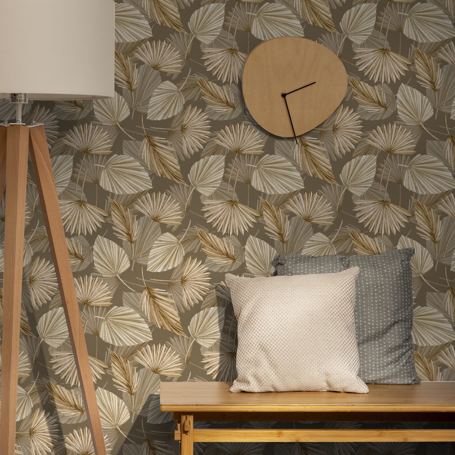 Brown Wallpaper With Botanical Leaves Subtle Tone-on-tone Peel and ...