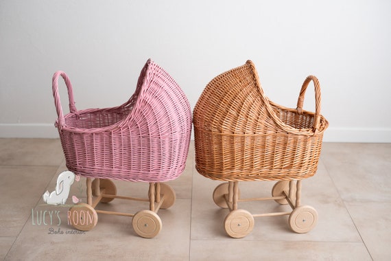 Rattan wicker tall doll pram regular size | Etsy