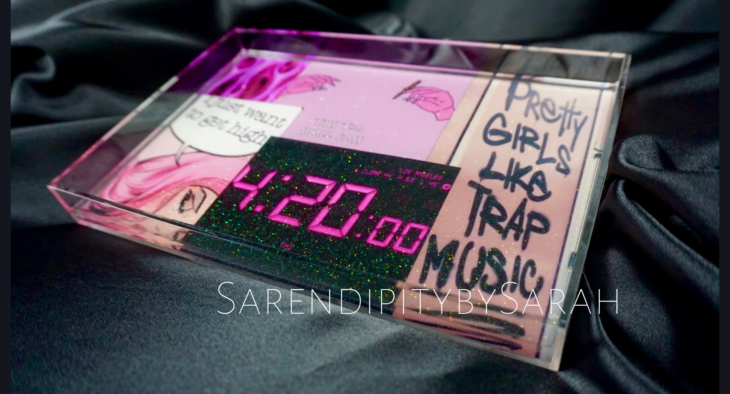 Pink Aesthetic Rolling Tray glow in the Dark 1 | Etsy