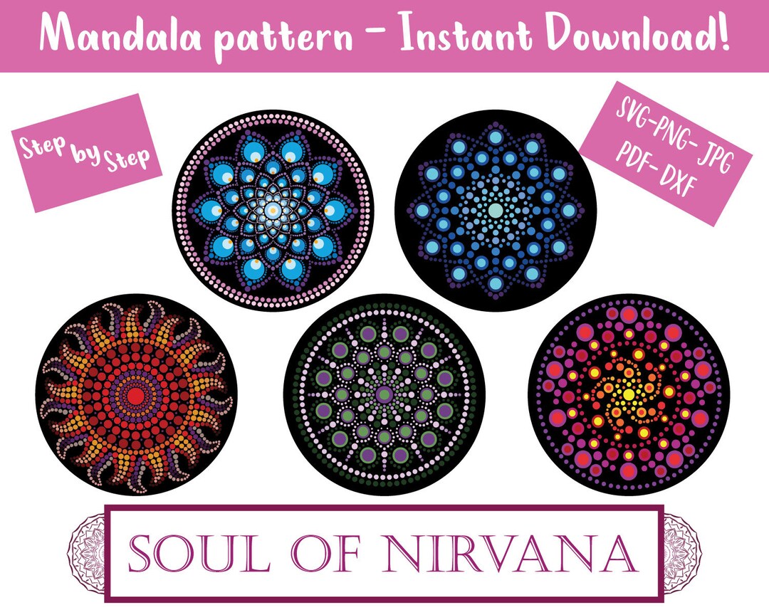 Pack 6,7,8,9,15 Art Guide - Dot Mandala Painting -svg Pdf Jpg Png Dxf ...