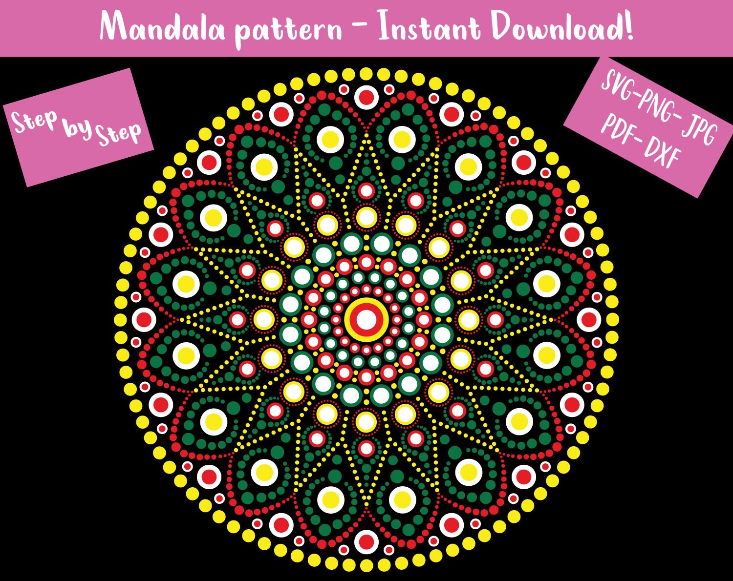 Dot Mandala Pattern 14 Art Guide Dot Mandala Painting svg Pdf Jpg Png ...