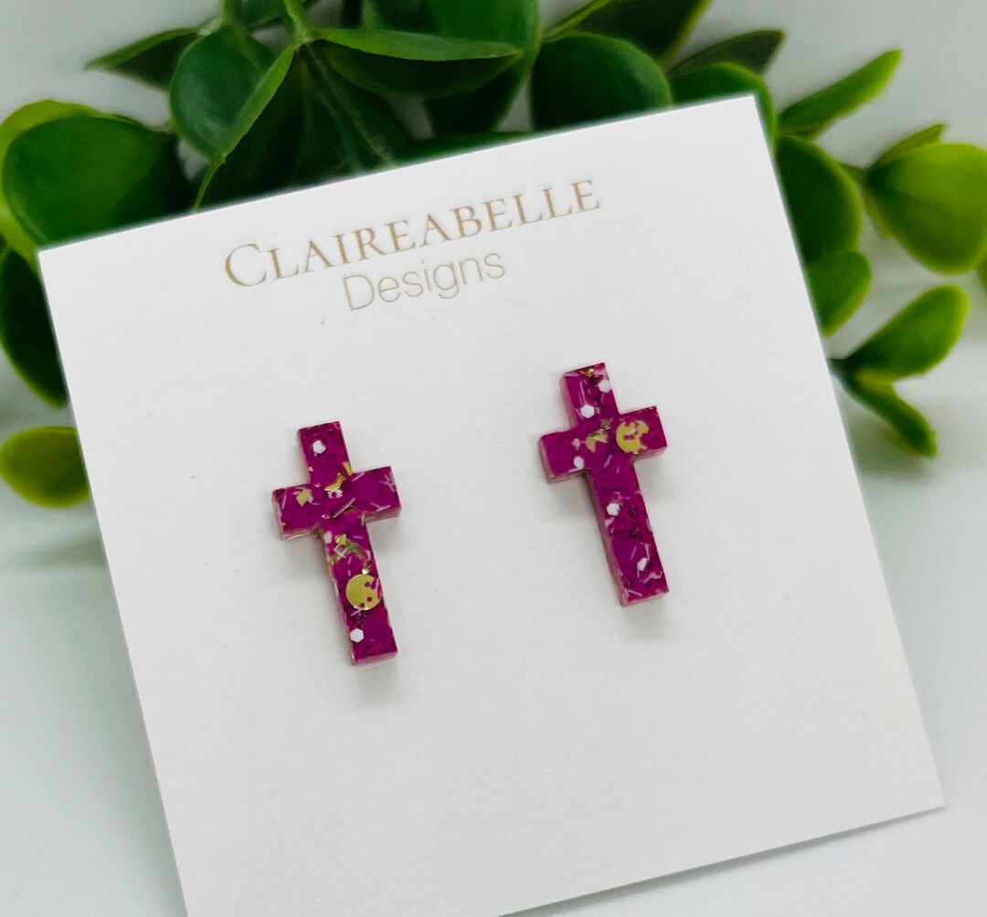 Easter Cross Earrings Pink, Gold Cross Earrings Easter Celebration ...