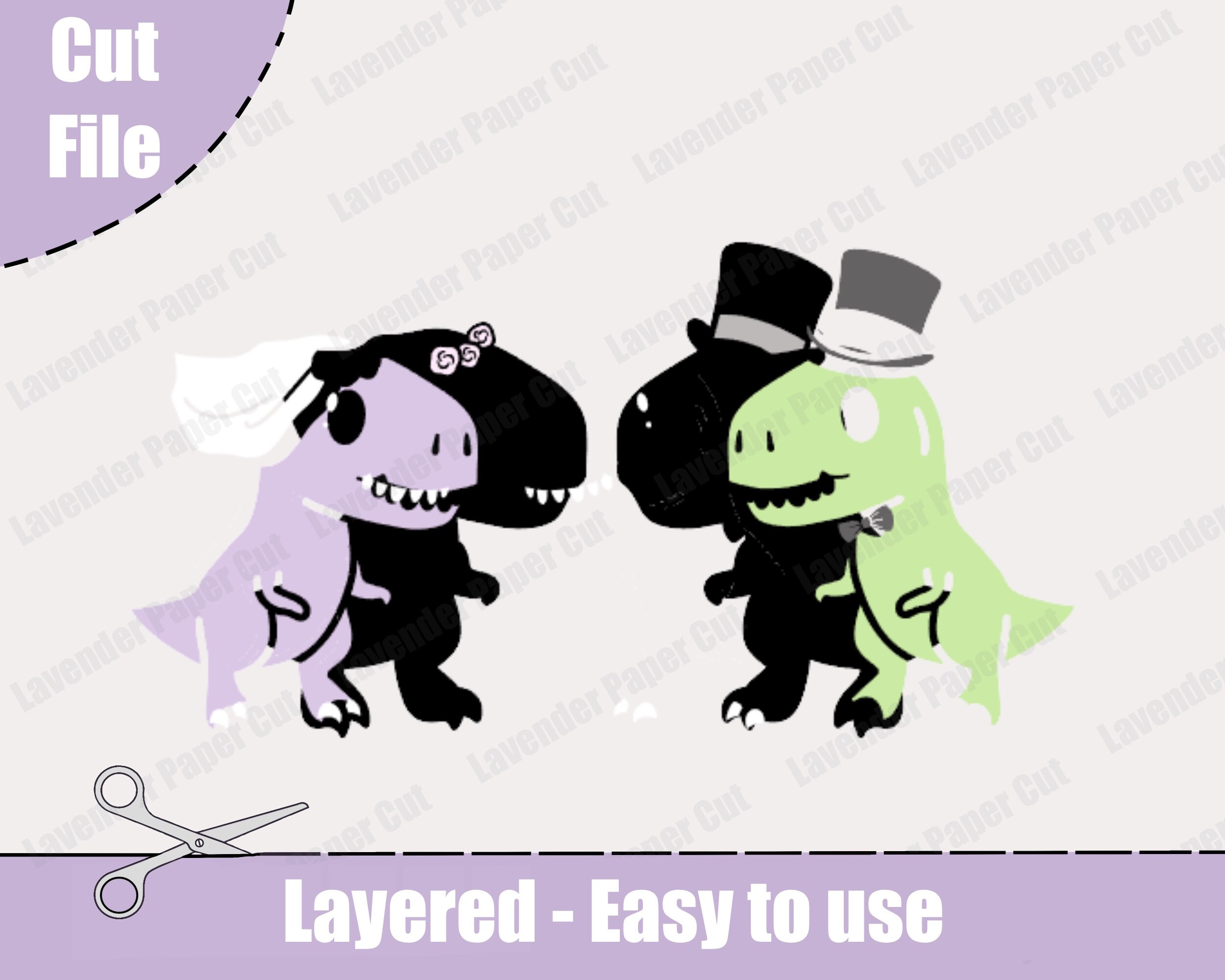 T-rex Wedding Couple SVG: Dinosaur Cake Topper, Jurassic Clipart ...
