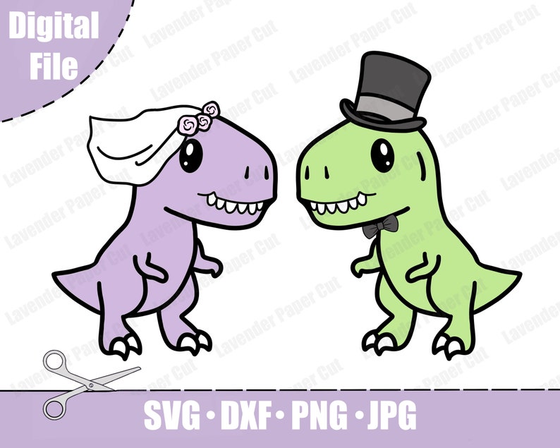 T-rex Wedding Couple SVG: Dinosaur Cake Topper, Jurassic Clipart ...