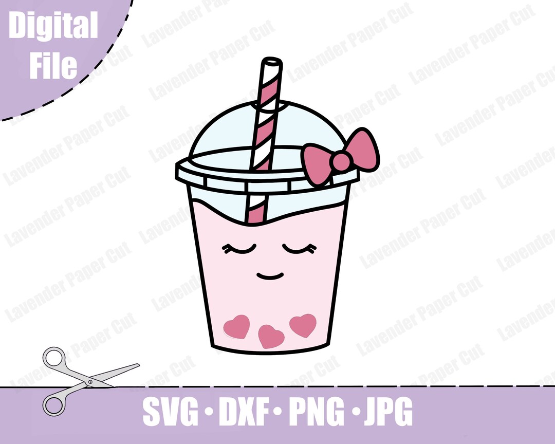 Love Heart Boba Tea Pink Drink SVG File for Cricut or Silhouette, Great ...