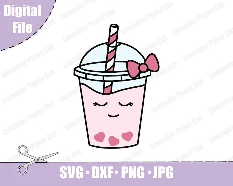 Love Heart Boba Tea Pink Drink SVG File for Cricut or Silhouette, Great ...