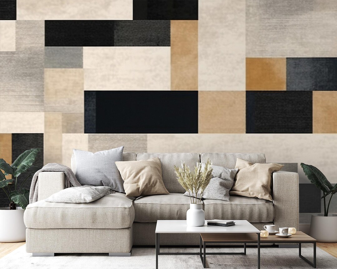 Modern Blocks Abstract Art Wallpaper Mural - Bold and Geometric Wall ...