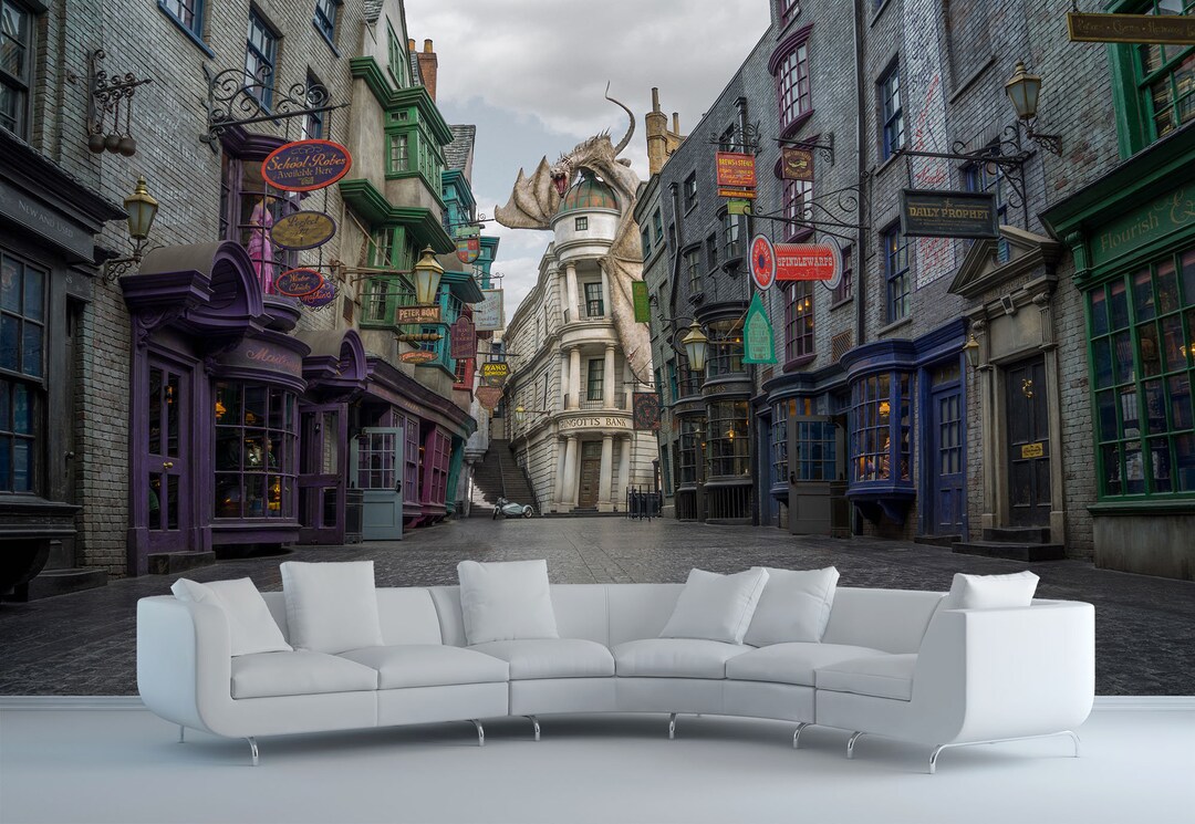 Wizard World Wallpaper Mural, Wizarding Alley Wallpaper, Magic Street ...