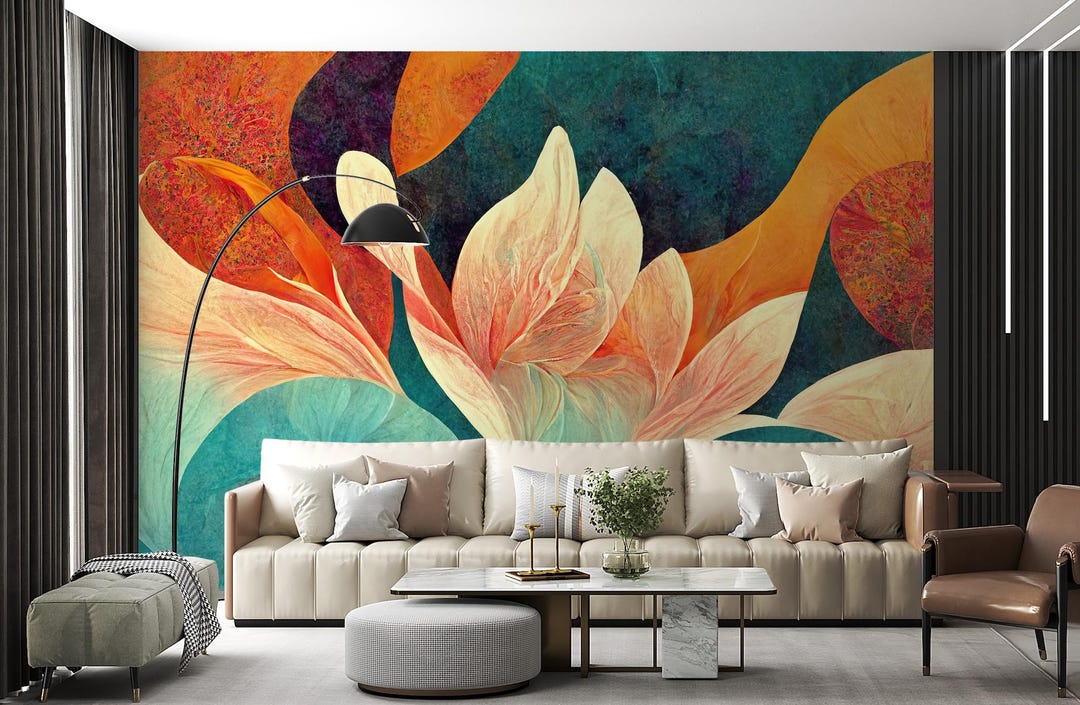 Floral Dreamscape Abstract Art Wallpaper Mural - Elegant and Nature ...